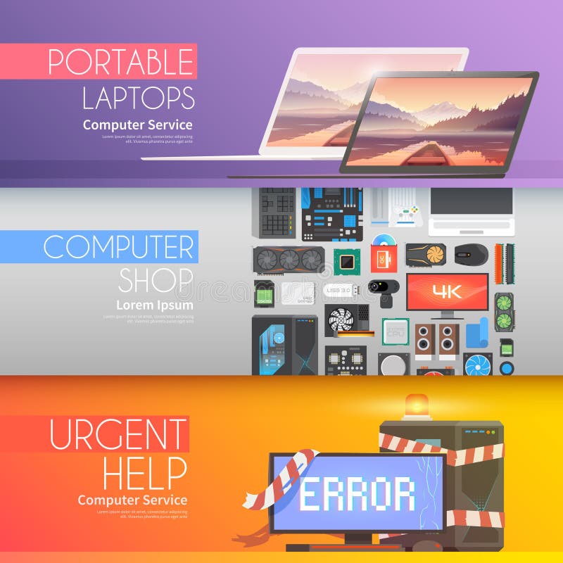 Computer Banners. Flat Design 1 Stock Vector - Illustration of card ...