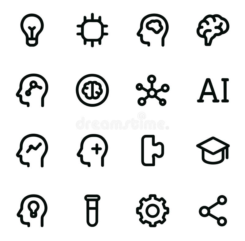 Minimalist Outline Artificial Intelligence Concept Icon Set ...