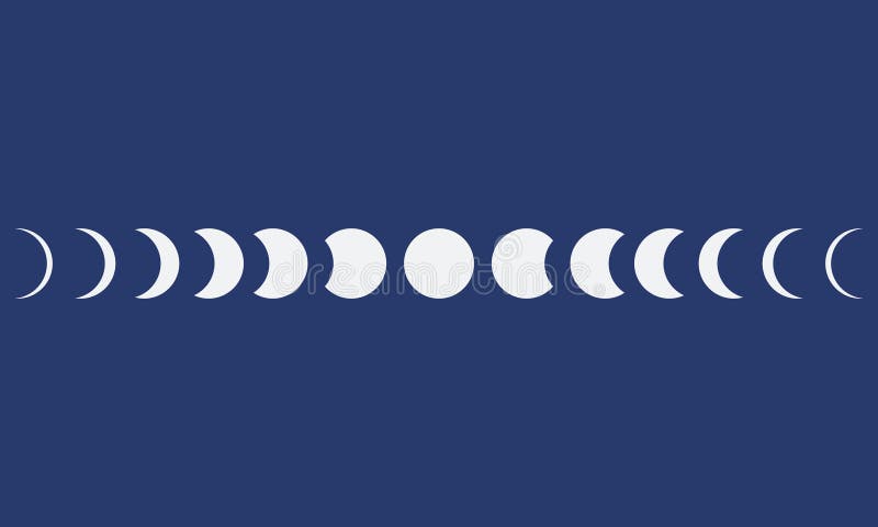 Set with Moon Phases. Moon Phases Vector Icon on Blue Background Stock ...