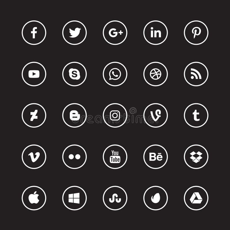 Set of Social Media Round Icons Editorial Stock Photo - Illustration of ...