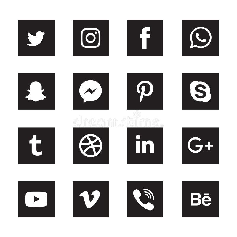 Social Media Icons Black And White Square