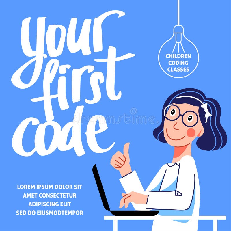 A Square Image of the Girl Who Studies Coding. a Vector Image for a ...