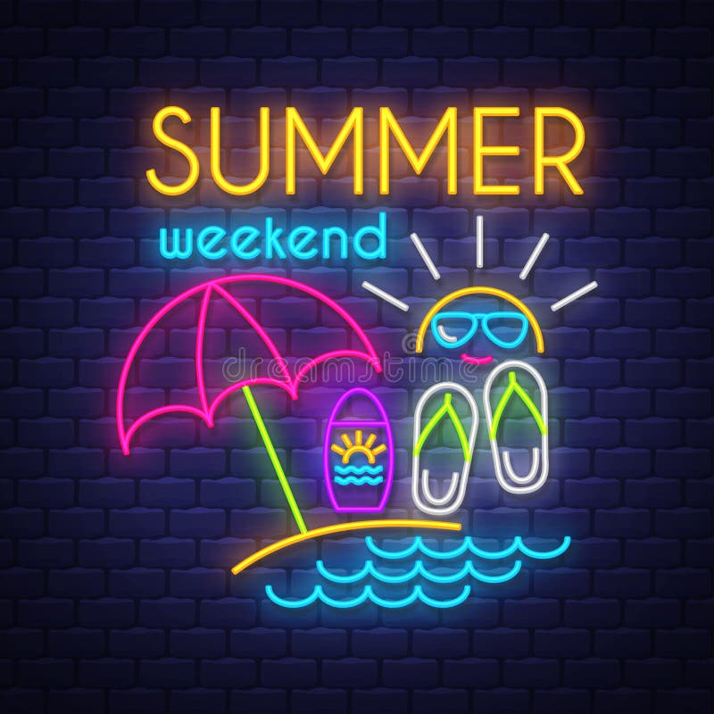Summer Weekend. Summer Holiday Banner. Neon Banner. Neon Sign Stock ...