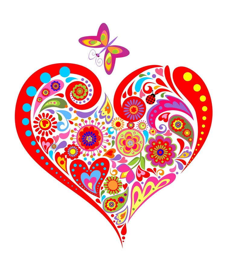Print with Summery Floral Colorful Heart Stock Vector - Illustration of ...