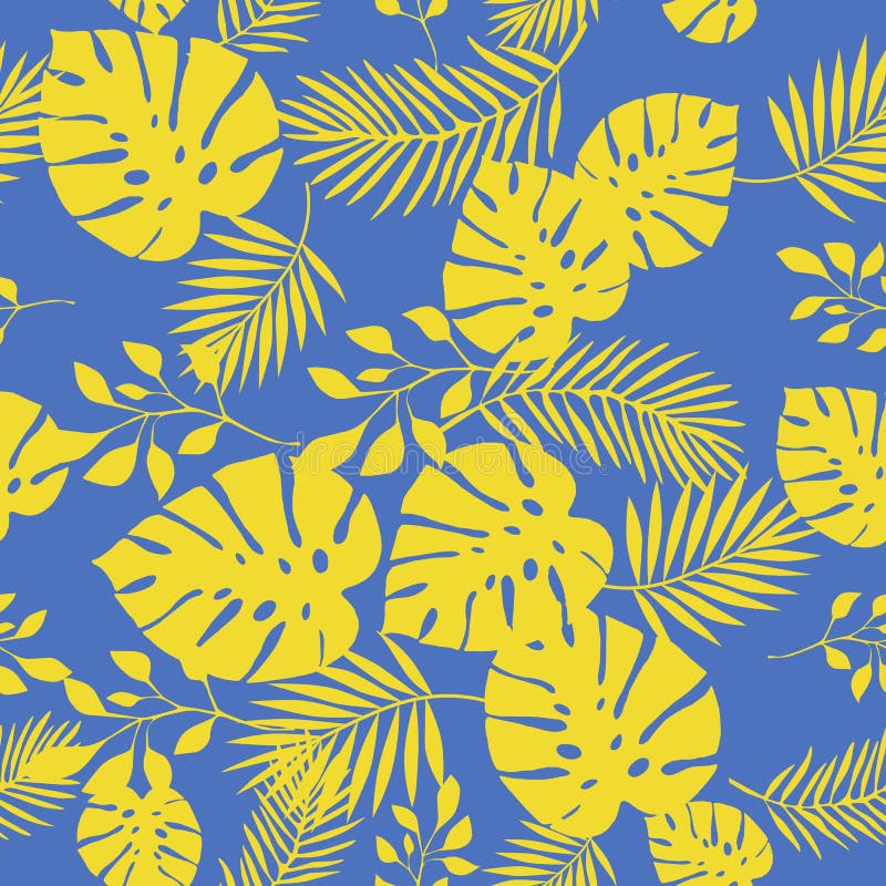 Print Tropical Blue and Yellow Palm Leaf Illustration Background Stock ...