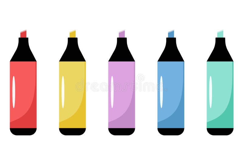 Vector Set of Colorful Highlighter Isolated on a White Background ...
