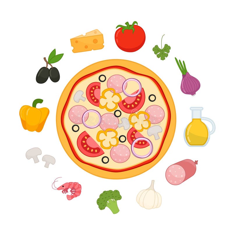 Vector Set of Pizza Ingredients Stock Vector - Illustration of icon ...