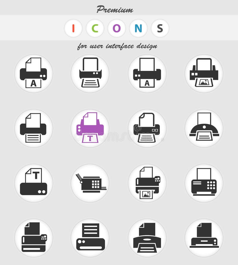 Print icon set stock vector. Illustration of graphic - 122973976
