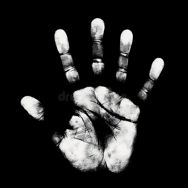 Print of a White Hand on a Black Background Stock Illustration ...