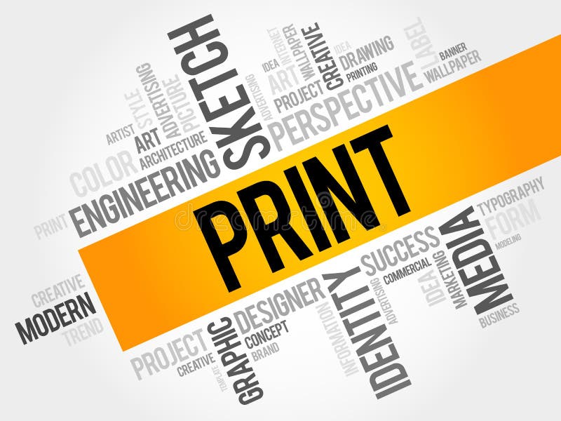 PRINT word cloud stock illustration. Illustration of objects - 205953074