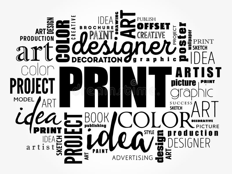 PRINT word cloud stock illustration. Illustration of objects - 205953074