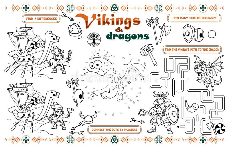 Printable Activity Sheet "Vikings and Dragons" with a Labyrinth ...