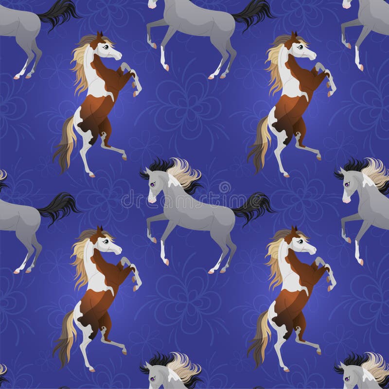 Printable Background with Horse. Seamless Pattern on Blue Background ...