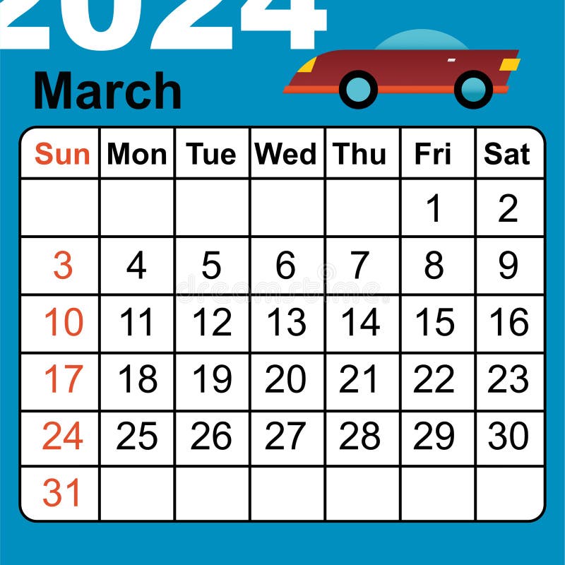 Printable Calendar with Colorful Car Stock Vector - Illustration of ...