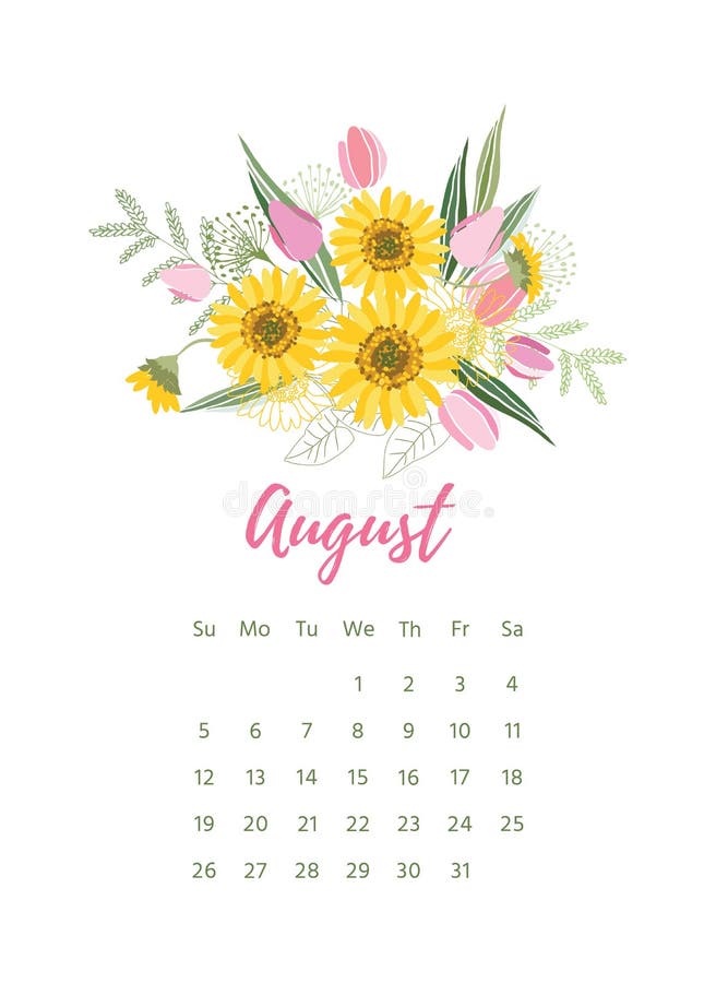 Printable 2018 Calendar with Pretty Colorful Flowers Stock Vector ...