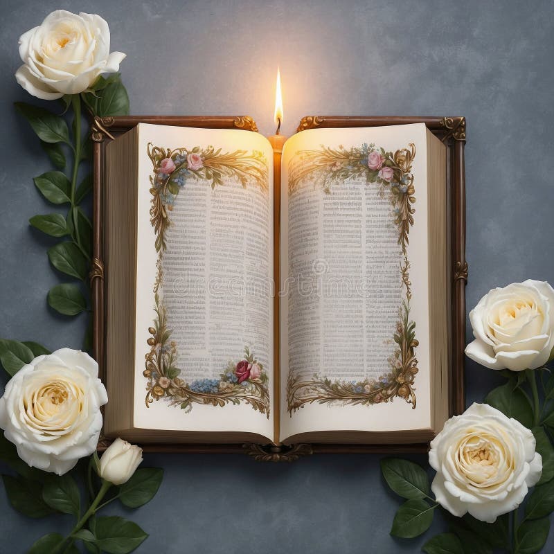 Christian Catholic Background with Candle, Flower and Blank Photo Frame ...