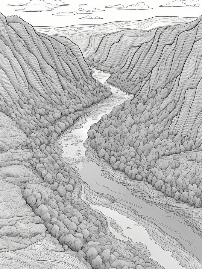 Mountain River Sketch Valley Stock Illustrations – 597 Mountain River ...