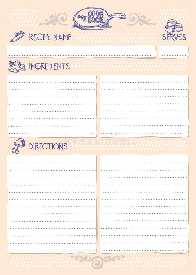 Printable Cookbook Recipe Page with Hand Drawn Elements Stock ...