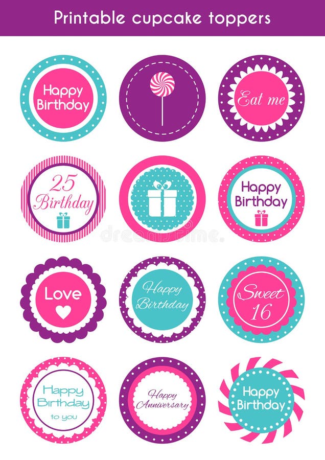 Printable cupcake toppers stock vector. Illustration of round - 71620226
