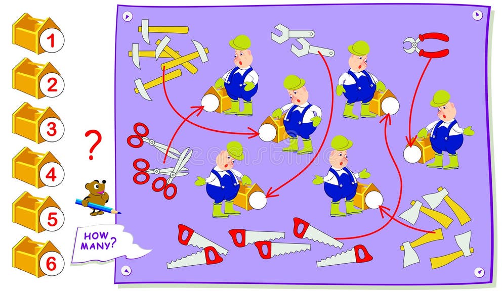 Printable Educational Page for Kids. How Many Tools Each Worker Have in ...