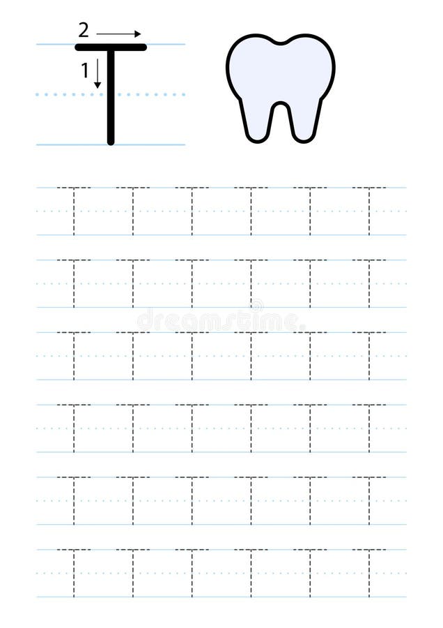 Printable Letter T Alphabet Tracing Worksheet Stock Vector ...