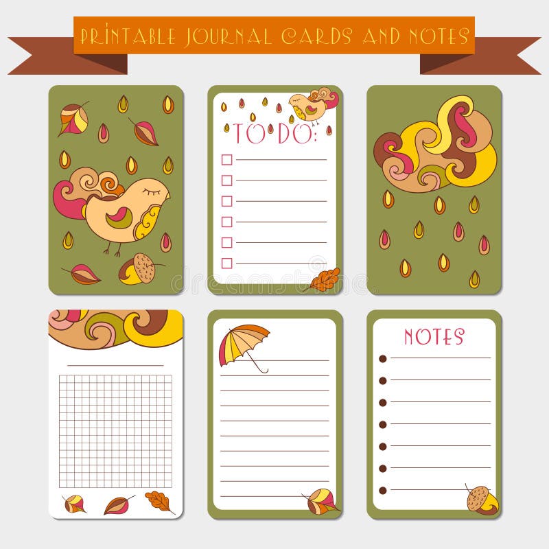 Printable Notes, Journal Cards with Autmun Illustrations. Template for ...