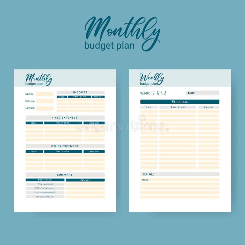 Printable Personal Monthly Budget Planner, Vector Illustration. Stock ...