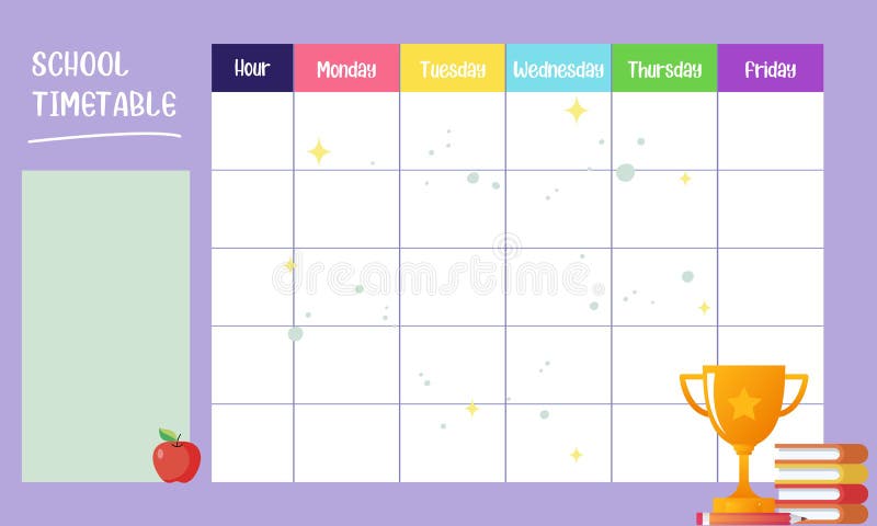 Kids School Planner Grafis. School Timetable for Student Stock Vector ...