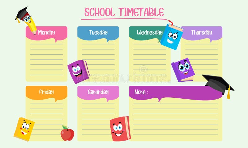 Kids School Planner Grafis. School Timetable for Student Stock Vector ...