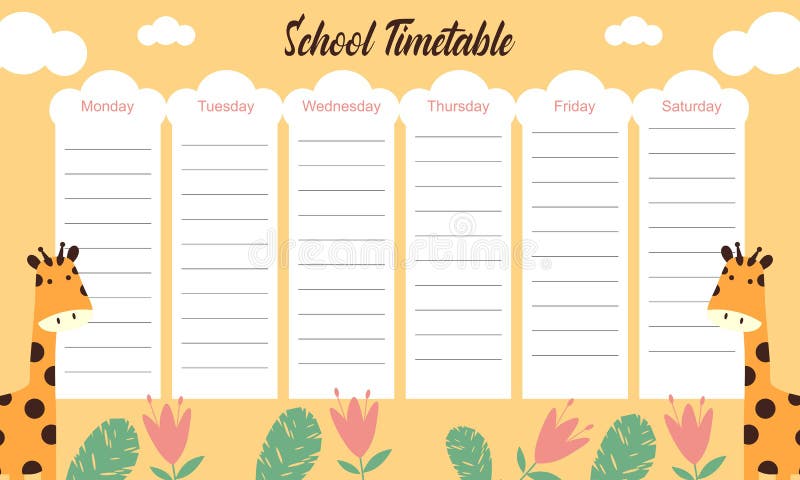 Kids School Planner Grafis. School Timetable for Student Stock Vector ...