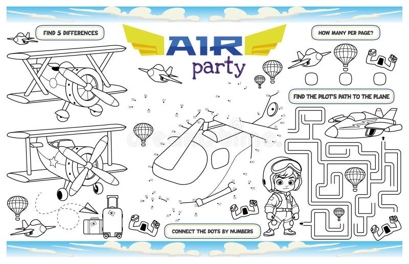 Printable "Air Party" Activity Sheet on the Theme of Airplanes with a ...