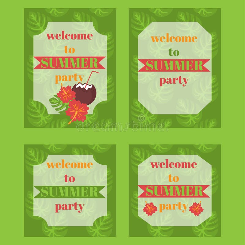 Printable Set of Summer Party Elements. Templates and Invitation Stock ...