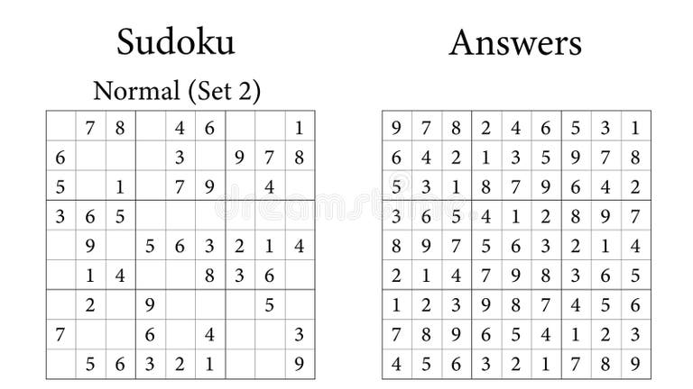 Sudoku Puzzle 9x9 Set 2 Normal with Answers, Fun Brain-Training Game ...