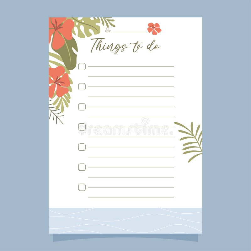 Printable To-do List Concept, with Tropical Exotic Background. Vector ...