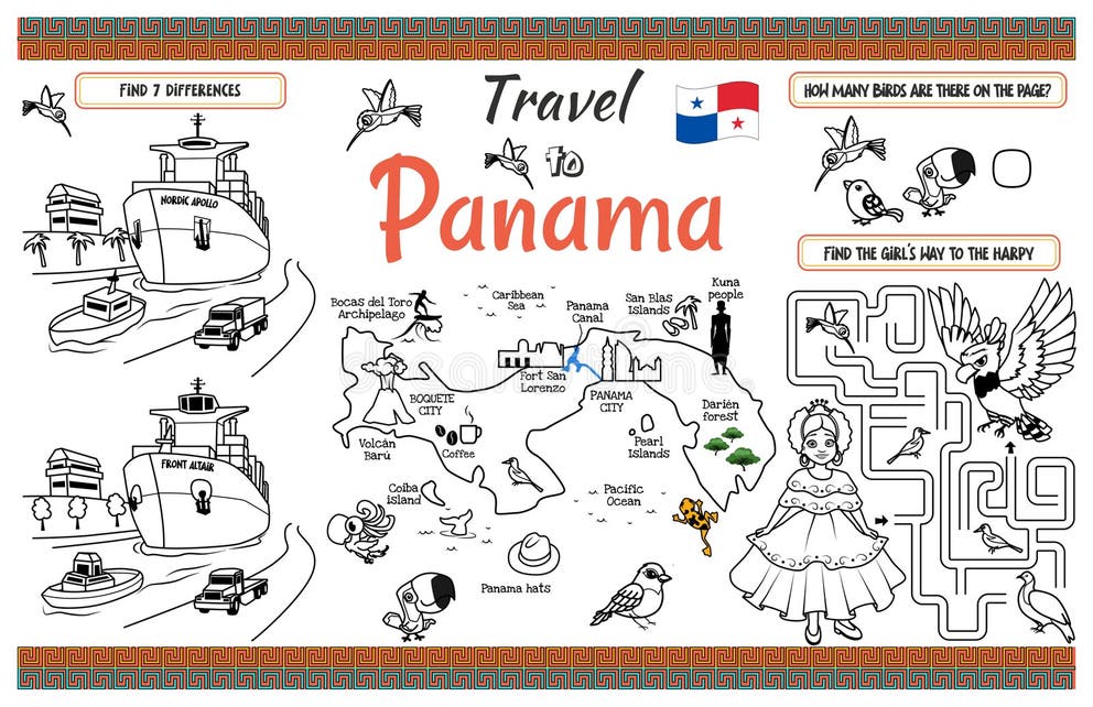 Printable Travel To Panama Activity Sheet with a Labyrinth and Find the ...
