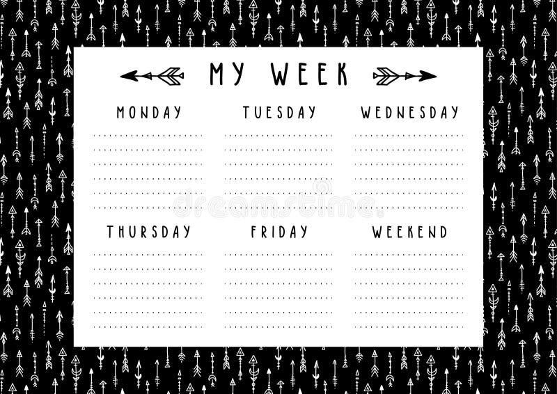 Vector Weekly Planner in Boho Style with Arrows and Feathers. Printable ...