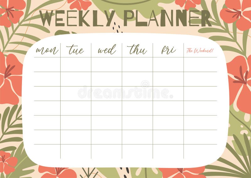 Printable Weekly Planner Concept, with Tropical Exotic Background ...