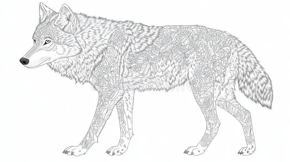 Printable Wolf Coloring Page, Artistic and Creative Design Stock Photo ...
