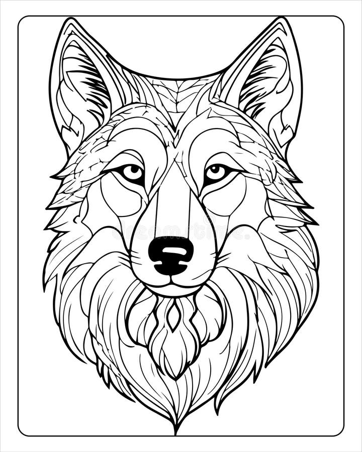 Wolf Head Coloring Page for Kids Stock Vector - Illustration of line ...