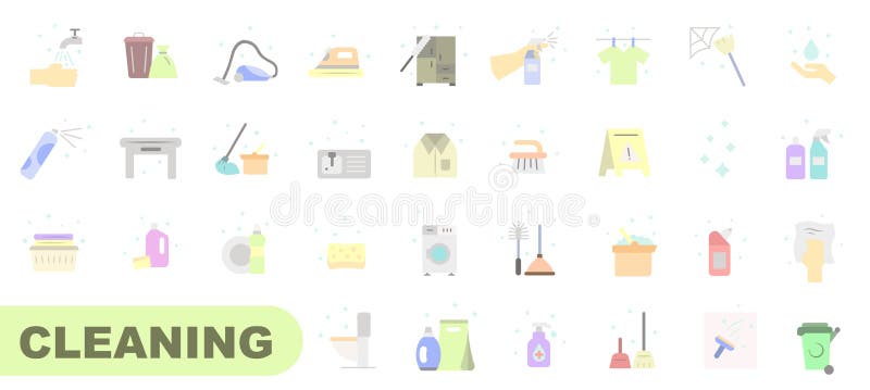 PrintColored Cleaning Company Symbol Icons. Vector Set of Linear Icons ...