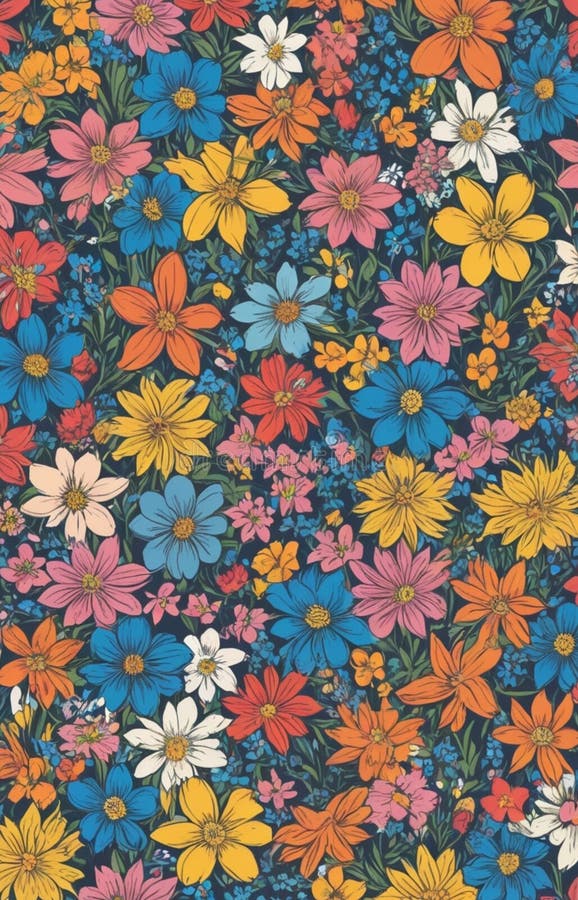 Vibrant, Colorful, Artistic Anime-Style Colorful Floral Design with ...