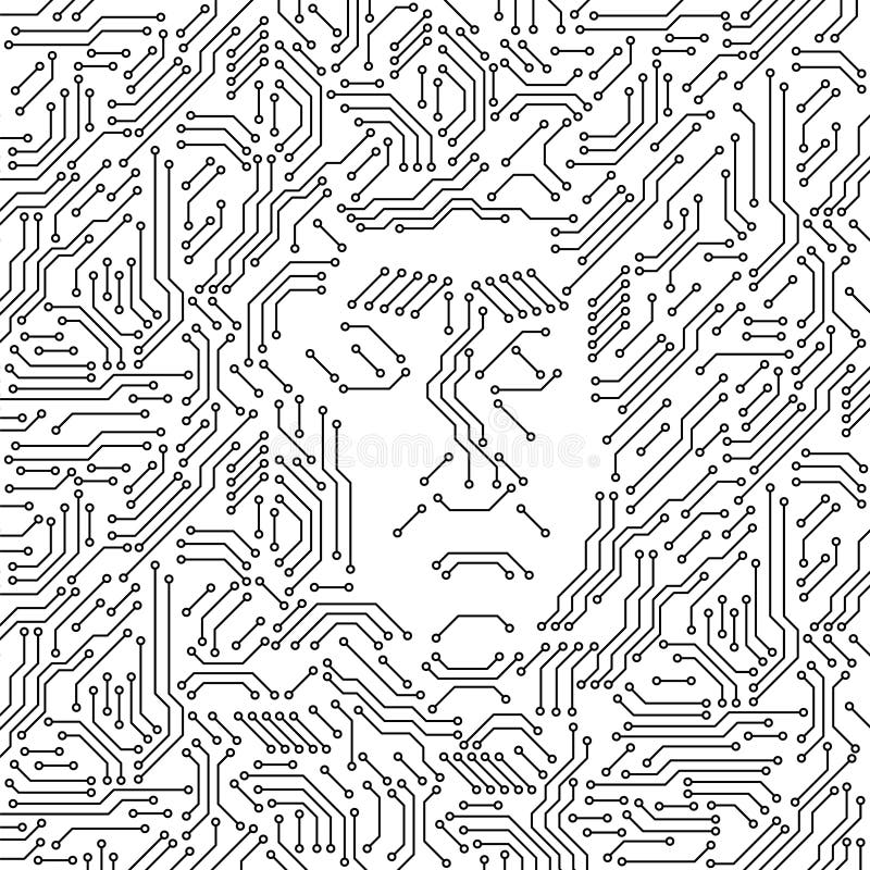 Printed Circuit Board Black and White Computer Technology with an Angry ...