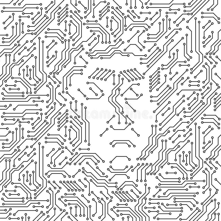 Printed Circuit Board Black and White Computer Technology with an Angry ...