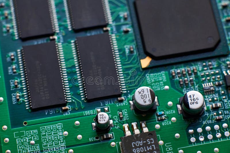 Printed Circuit Board with Chips and Radio Components Electronics Stock ...