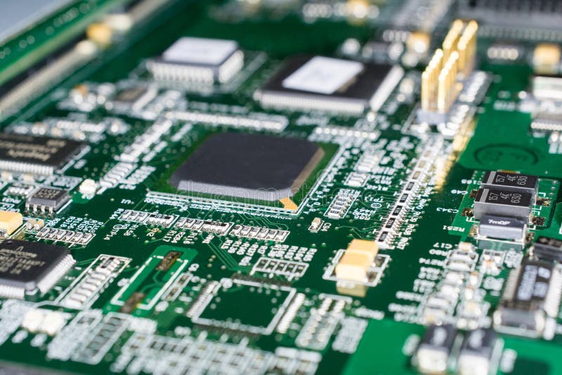 Printed Circuit Board from a Computer in Black with Green Lines Stock ...