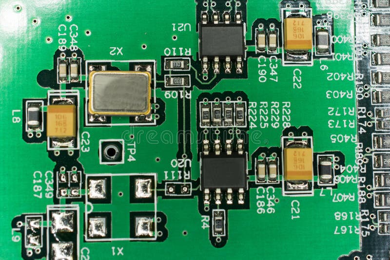 Printed Circuit Board from a Computer in Black with Green Lines Stock ...
