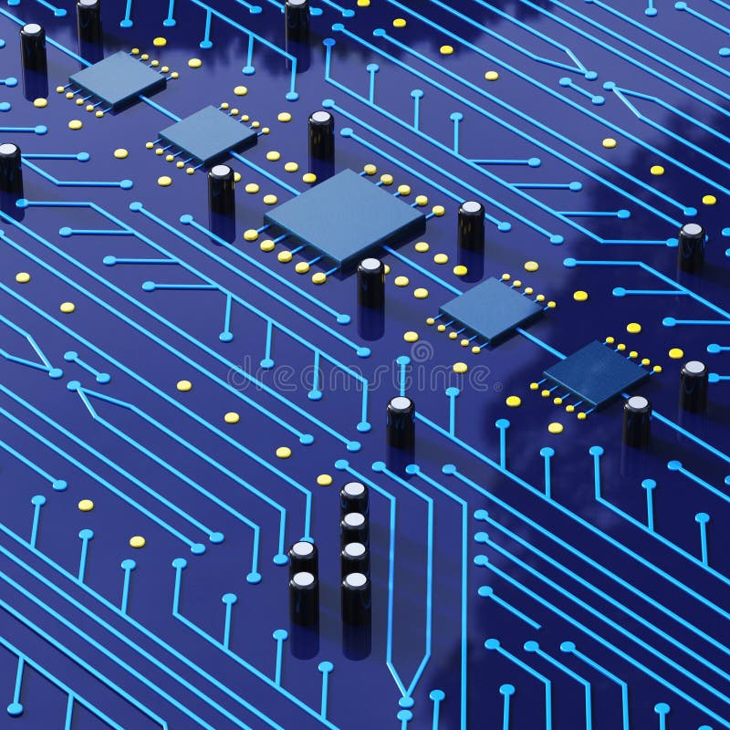 Printed Circuit Board with Detailed Network Texture 3D Illustration ...