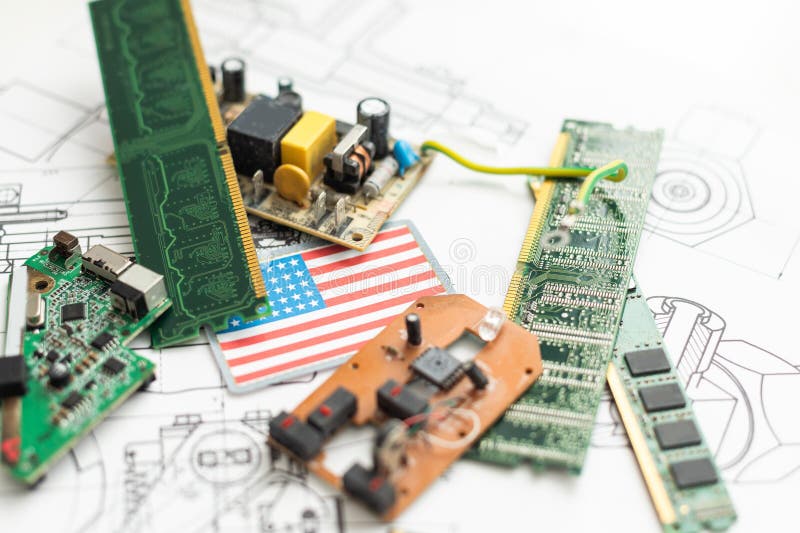 Printed Circuit Board with Electronic Chips and Electronic Scheme ...