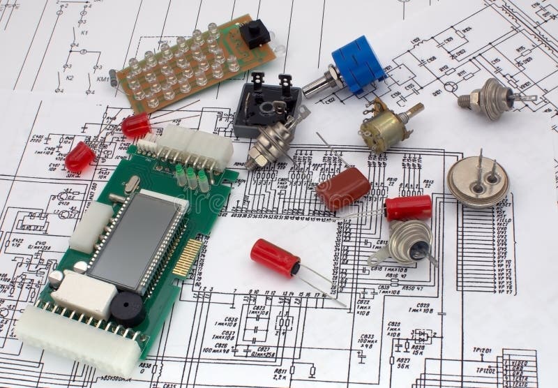 Printed Circuit Board with Electronic Chips and Electronic Schem Stock ...