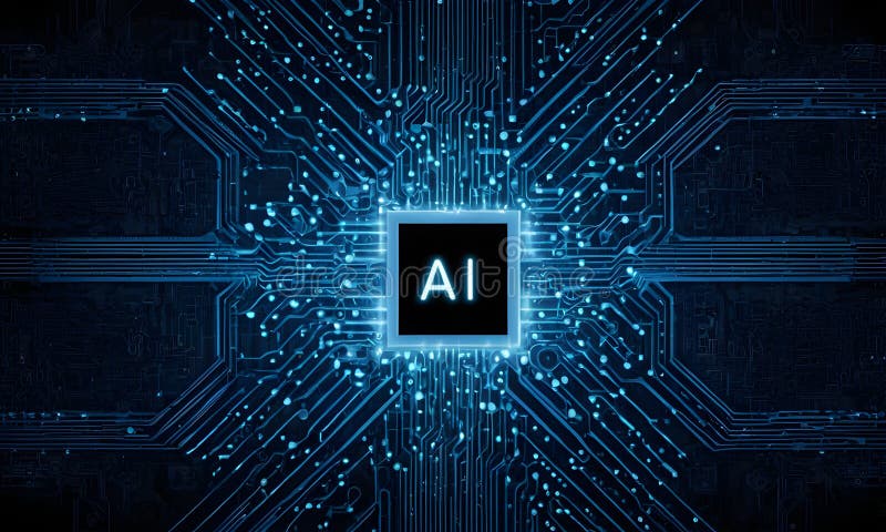 Printed Circuit Board with a Glowing AI Chip at the Center Symbolizes ...